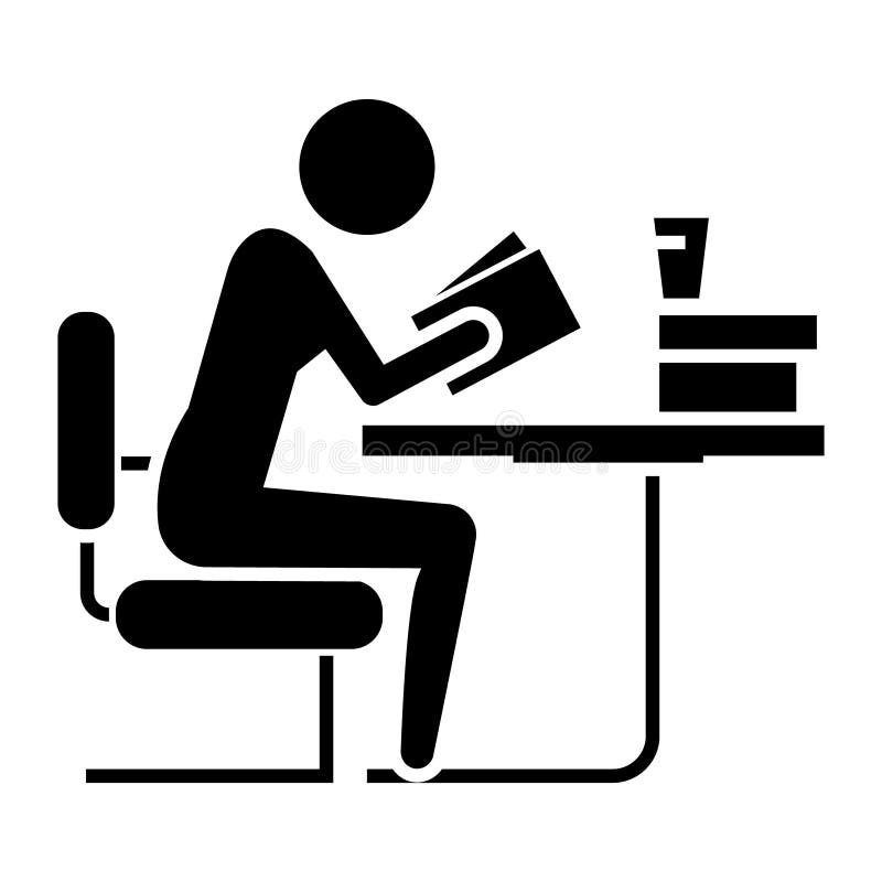 Man Studing - Reading Book in Library Icon, Vector Illustration, Black ...