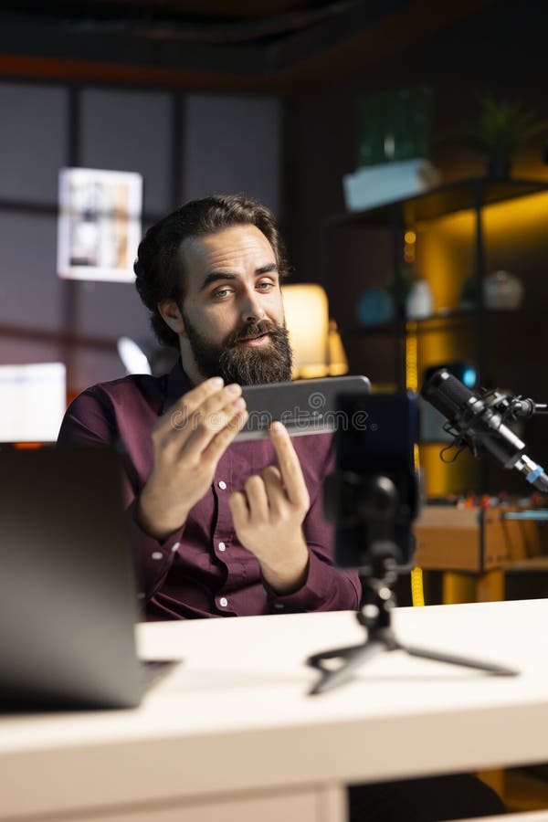 Man in Studio Pressing Buttons on High End Music Playing Device ...