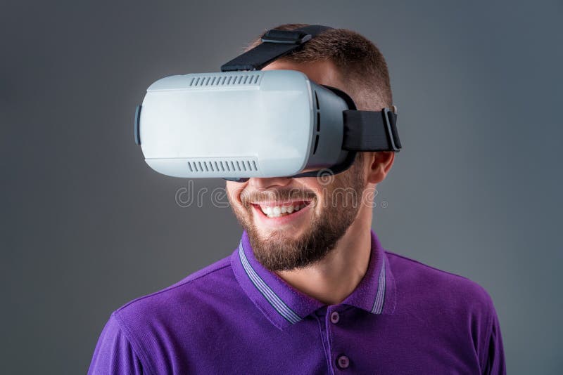 Man in Studio Wearing Virtual Reality Headset Playing Game Stock Image ...