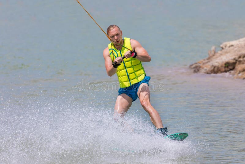 Man Study Wakeboarding on a Blue Lake Stock Photo - Image of healthy ...