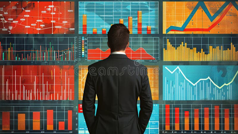 Man Studying Data on a Large Screen Stock Illustration - Illustration ...