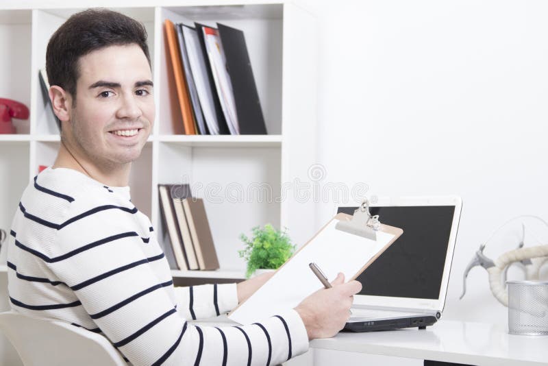 Man Studying at Home on Your Desktop Stock Photo - Image of exams ...