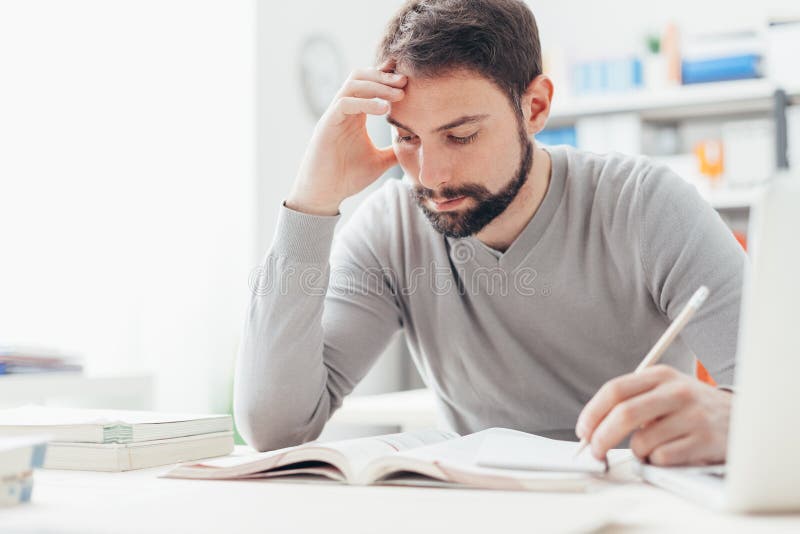 Man Studying at the Library Stock Photo - Image of office, freelance ...