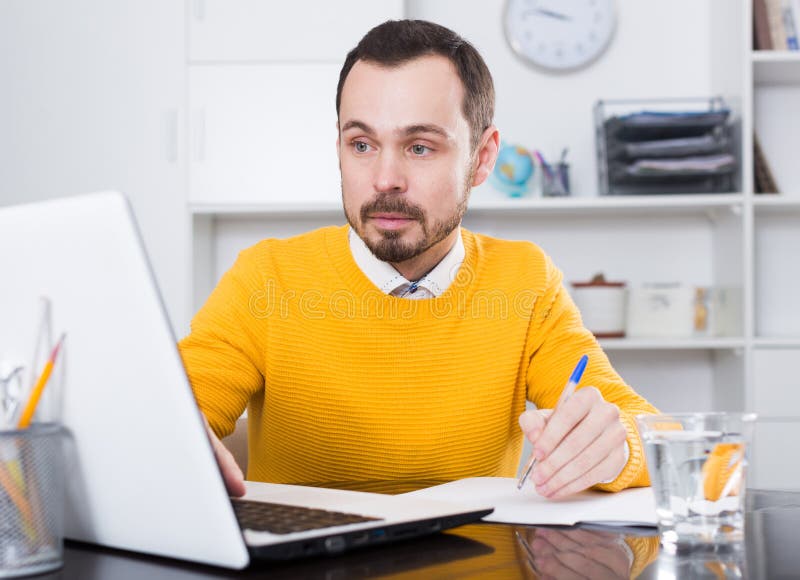 Man Studying at Online Courses Stock Photo - Image of essay, paper ...