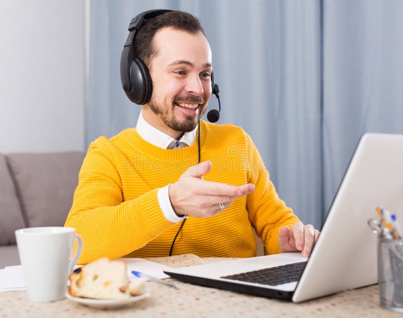 Man Studying at Online Courses Stock Image - Image of deadline, home ...
