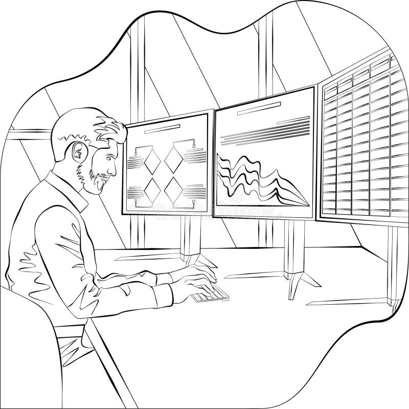 A Man is Studying the Reports. Sketch Stock Vector - Illustration of ...