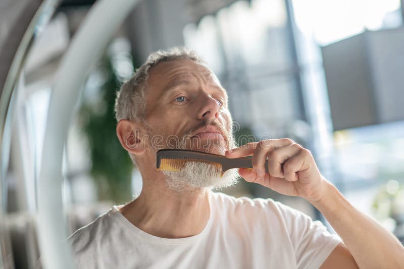 Man Styling His Beard with a Comb Stock Image - Image of everyday ...