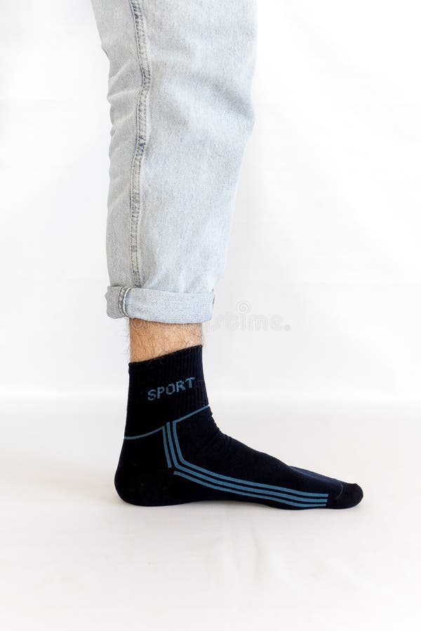 Man in Stylish Black Socks on Light White Background, Closeup.rear View ...