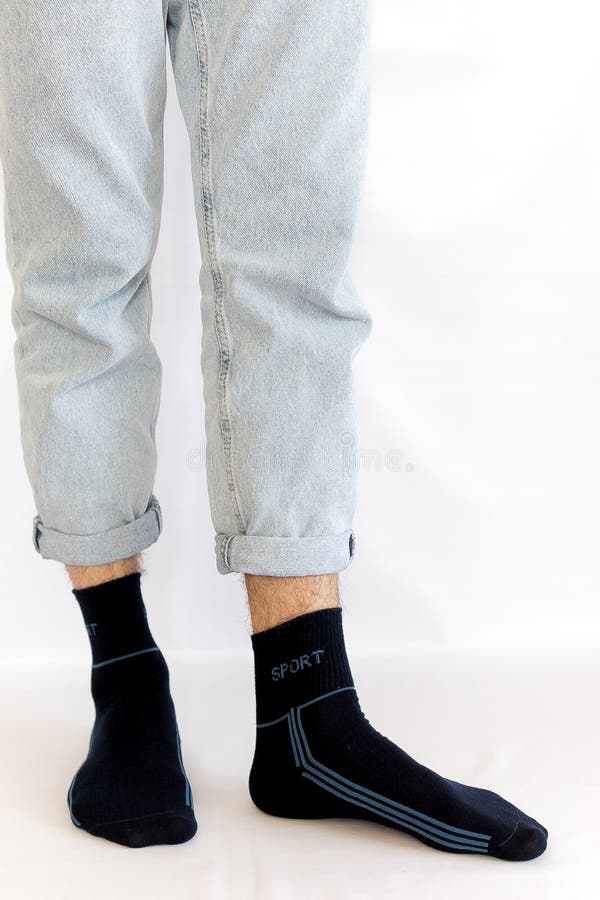 Man in Stylish Black Socks on Light White Background, Closeup.rear View ...