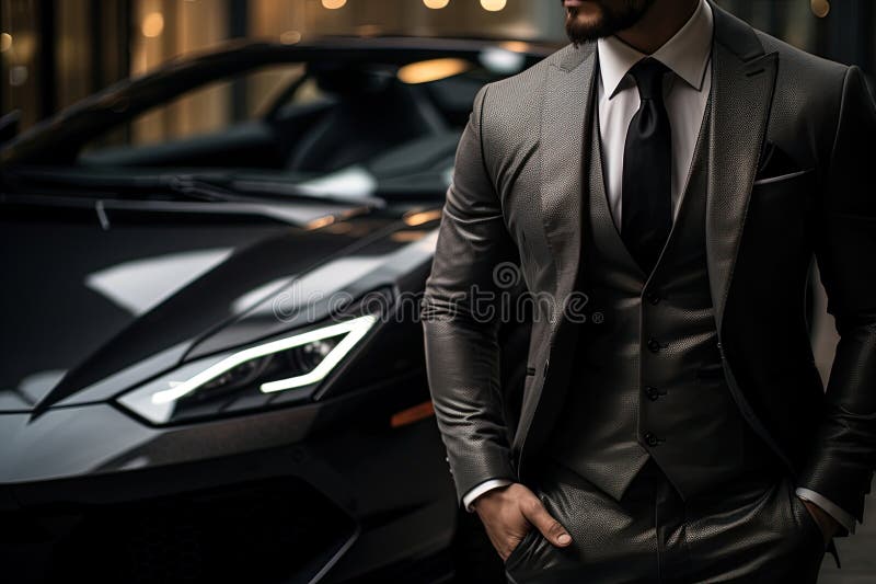 Man in a Stylish Suit Posing by Luxury Car. Ai Generative Stock Photo ...