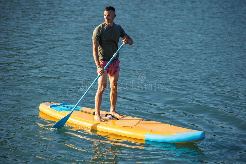 Man on Sub Board Floating on Ocean Sea. Stock Image - Image of leisure ...