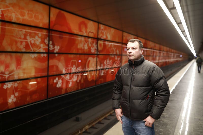 Man on Subway Station Platform Stock Image - Image of inside, adult ...