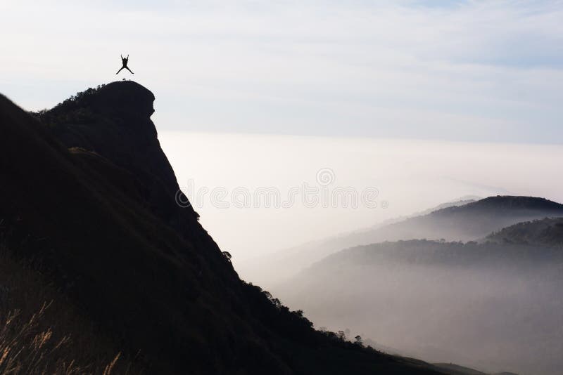 Man Success Top Mountain View Point Stock Image - Image of people ...