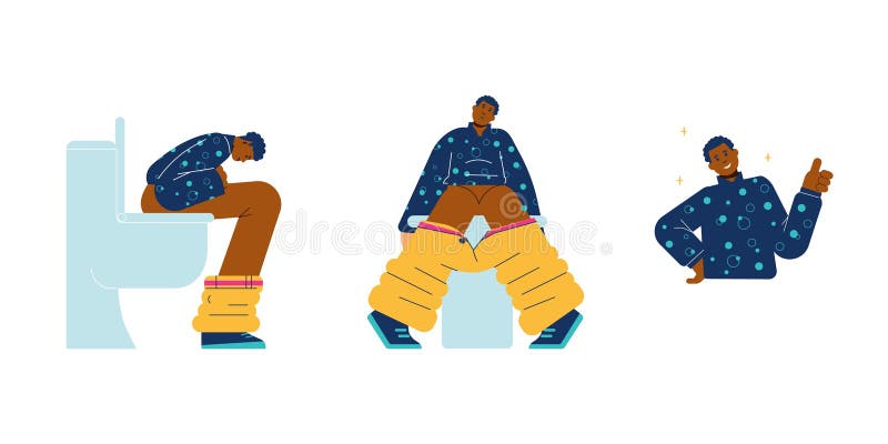Man during and after Successful Bowel Movement, Vector Illustration ...