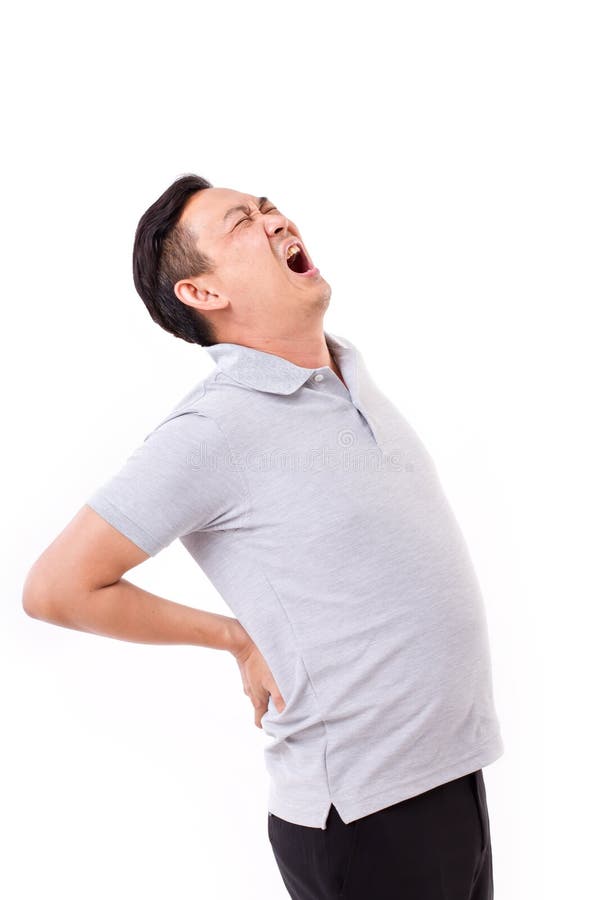 Man Suffering From Back Pain, Hand Holding Back Stock Image - Image of ...