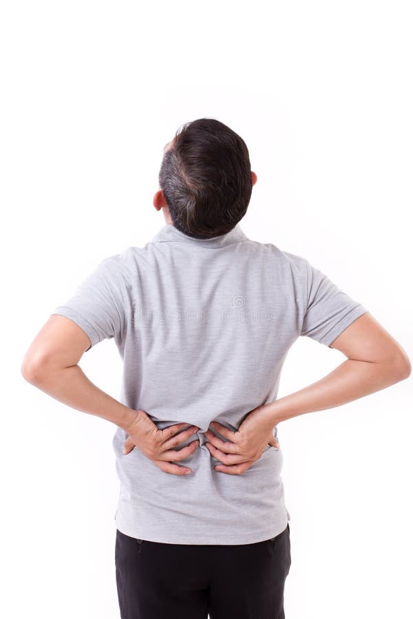 Man Suffering from Back Pain, Hand Holding Back Stock Image - Image of ...