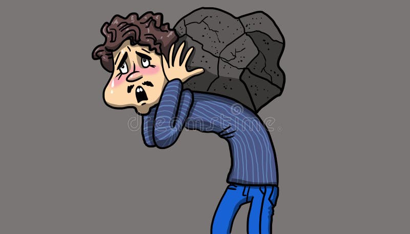 Man Suffering while Carrying a Heavy Rock on His Back, Illustration ...