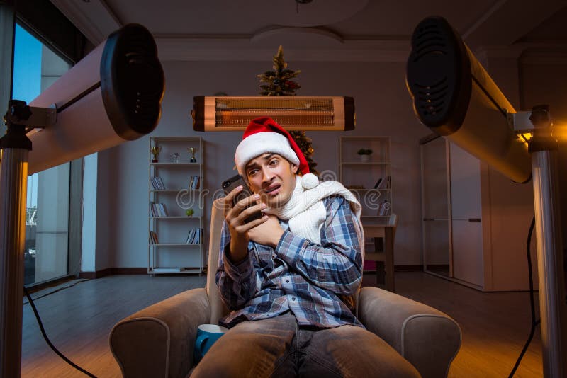 The Man Suffering from Cold at Home Stock Image - Image of heater, sick ...