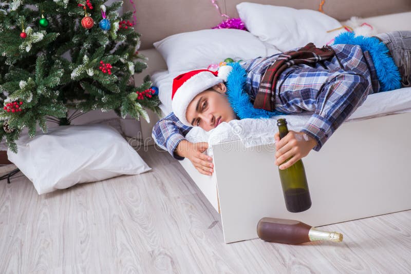 The Man Suffering Hangover after Christmas Party Stock Photo - Image of ...