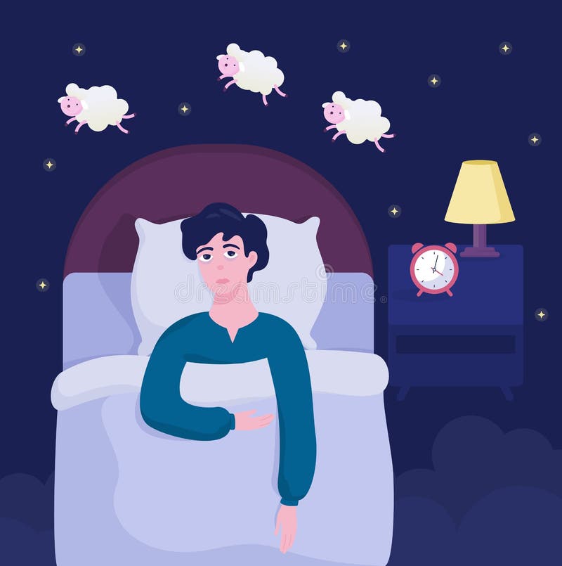 Man Suffering from the Insomnia. Guy with No Sleep Stock Vector ...