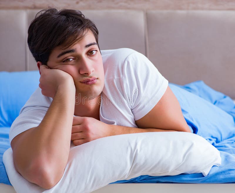 Man Suffering from Insomnia Lying in Bed Stock Image - Image of awake ...