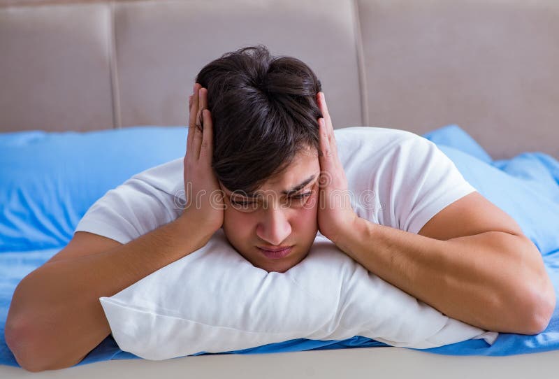 Man Suffering from Insomnia Lying in Bed Stock Photo - Image of pillow ...