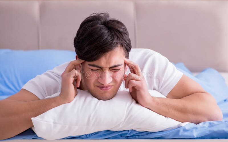 Man Suffering from Insomnia Lying in Bed Stock Image - Image of ...