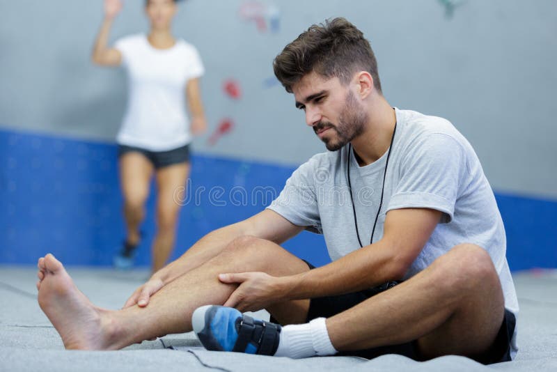 Man Suffering Knee Injury after Falling Down Stairs Stock Image - Image ...