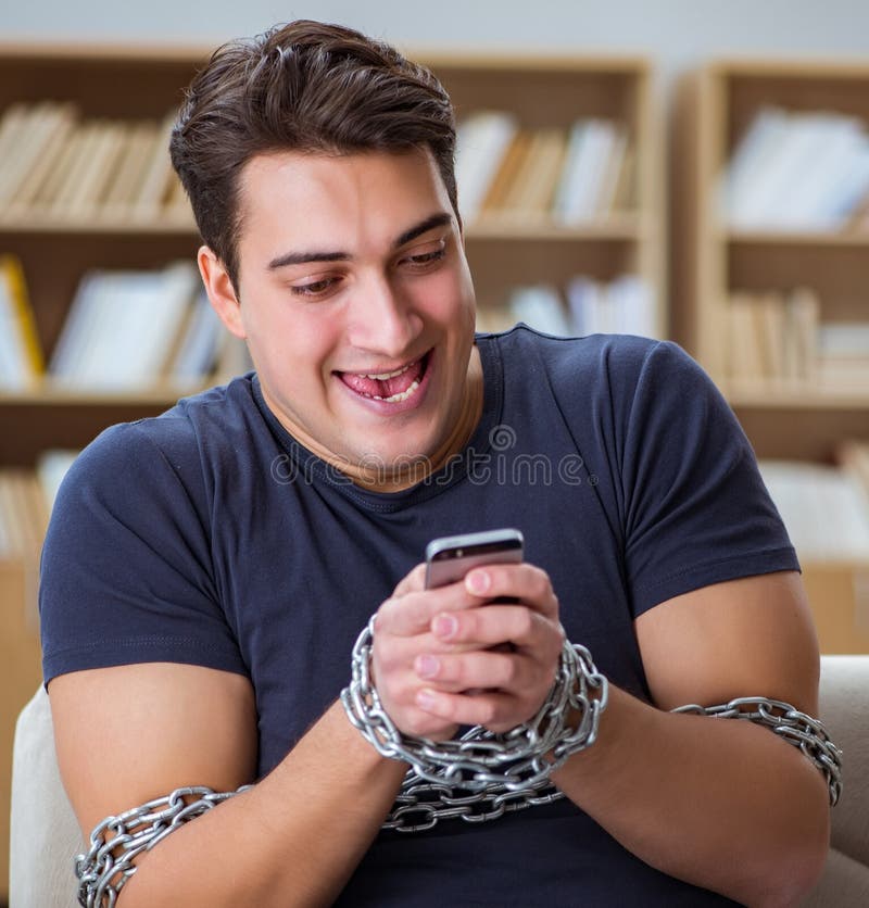 Man Suffering from Phone Dependence Addiction Stock Photo - Image of ...