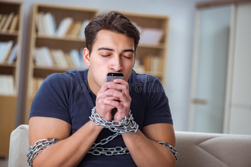 The Man Suffering from Phone Dependence Addiction Stock Photo - Image ...