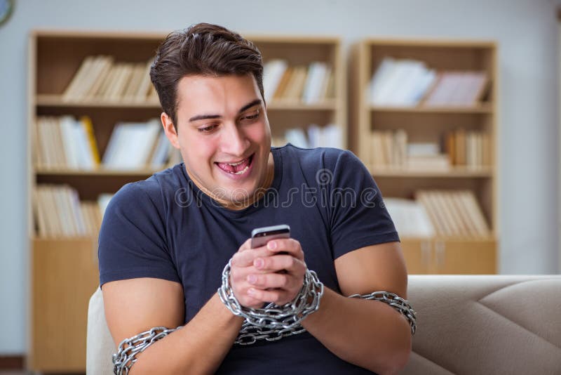 The Man Suffering from Phone Dependence Addiction Stock Photo - Image ...