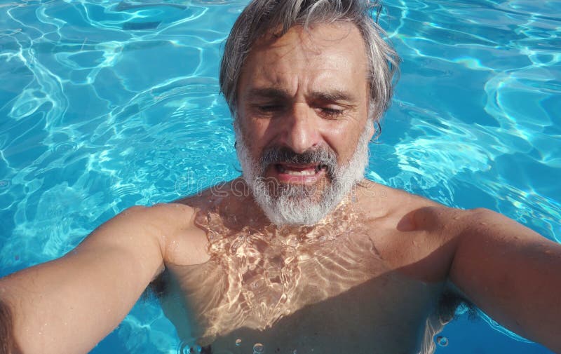 Man Suffering in Swimming Pool Stock Image - Image of alone, older ...
