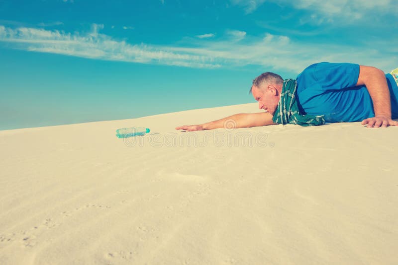 Man Suffering from Thirst in the Desert Stock Image - Image of extreme ...