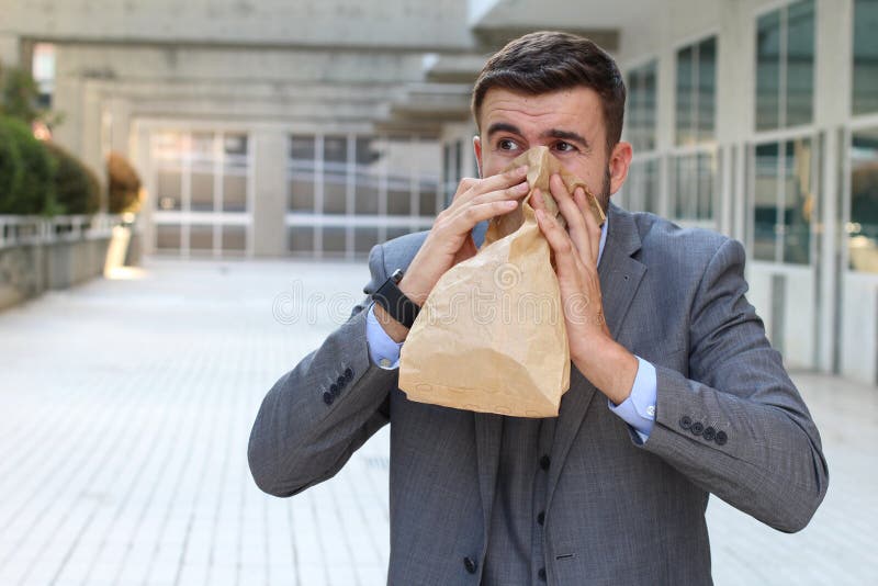 Man Suffering an Unpleasant Smell at Work Stock Photo - Image of ...