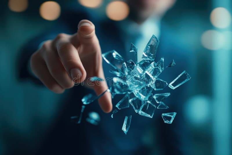 Man in Suit Breaking Glass with Hand Gesture in Modern Office Setting ...