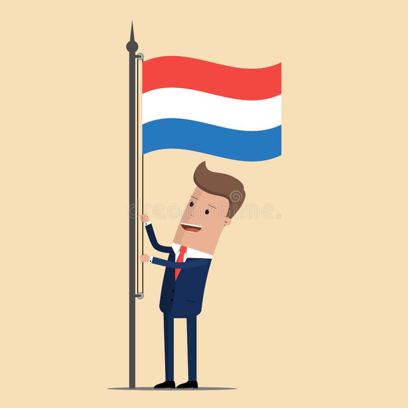 Man in Suit, Businessman Raising Waving Flag of Netherlands. Vector ... Man in Suit, Businessman Raising Waving Flag of Netherlands. Vector ...