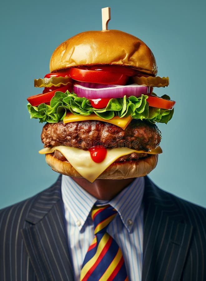 Man in Suit with a Cheeseburger for a Head Stock Illustration ...