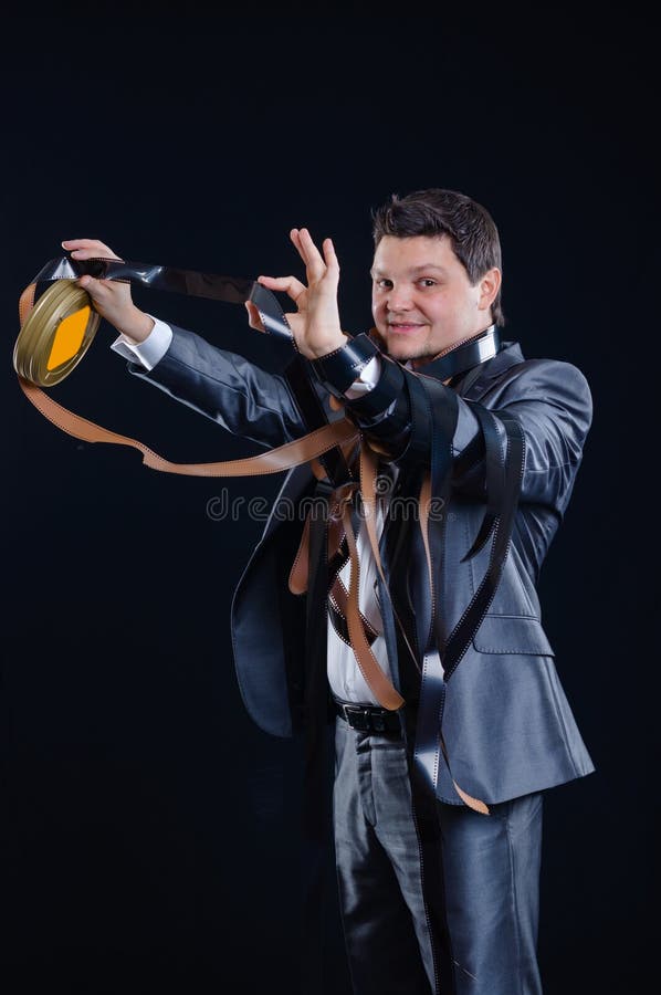 Man in a Suit with the Cine-film Stock Image - Image of cinema ...