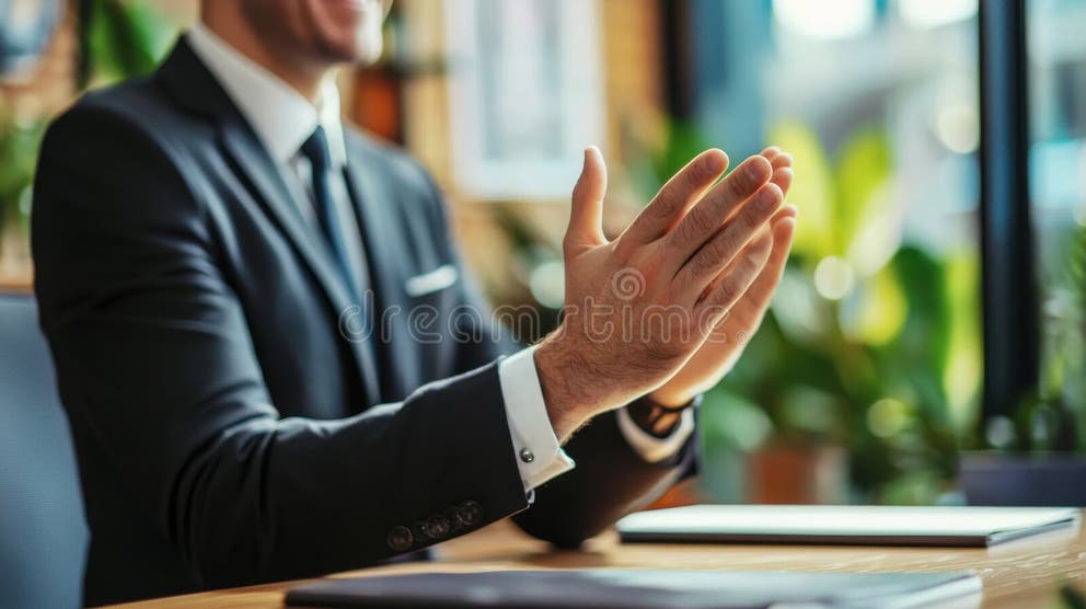 Man in a Suit Clapping with Enthusiasm in a Corporate Environment or ...
