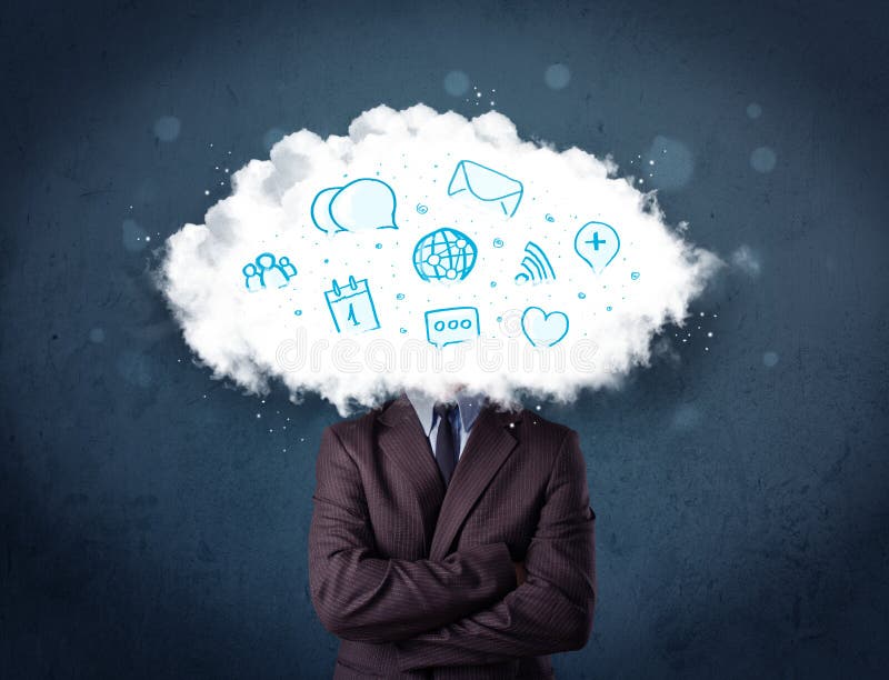 Man in Suit with Cloud Head and Blue Icons Stock Image - Image of ...