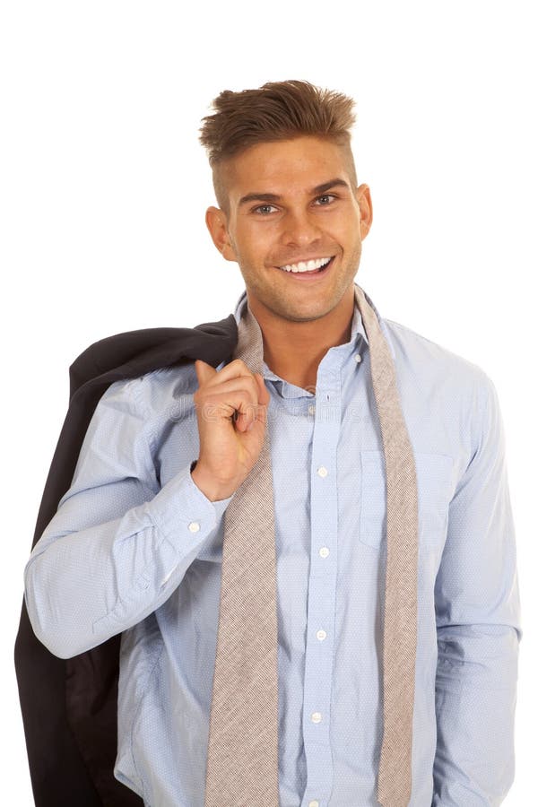 Man Suit Coat Over Shoulder Look Serious Tie Undone Stock Image - Image ...