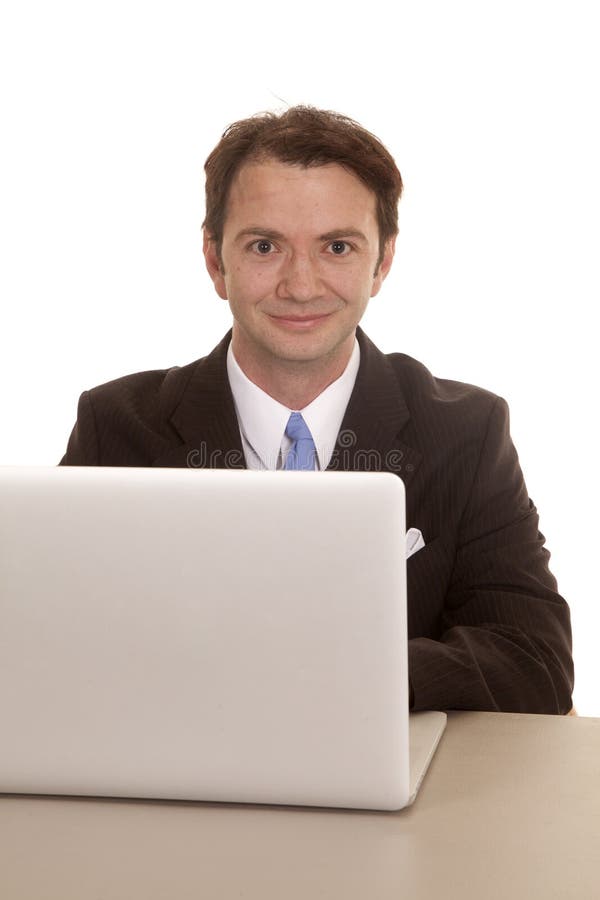 Man in Suit at Computer Smile Stock Image - Image of facial, commitment ...