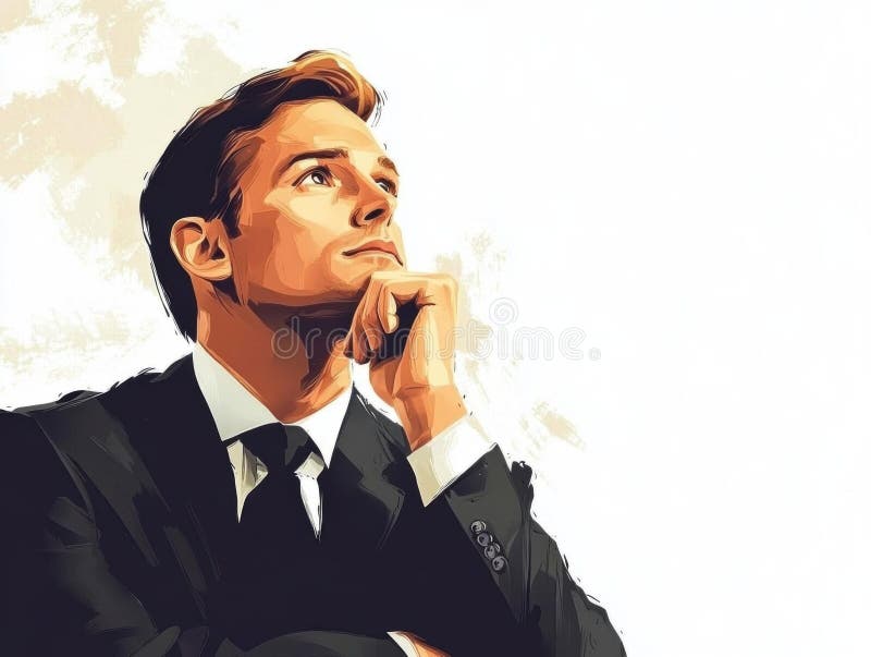 The Man in the Suit, Contemplating the Future Stock Illustration ...