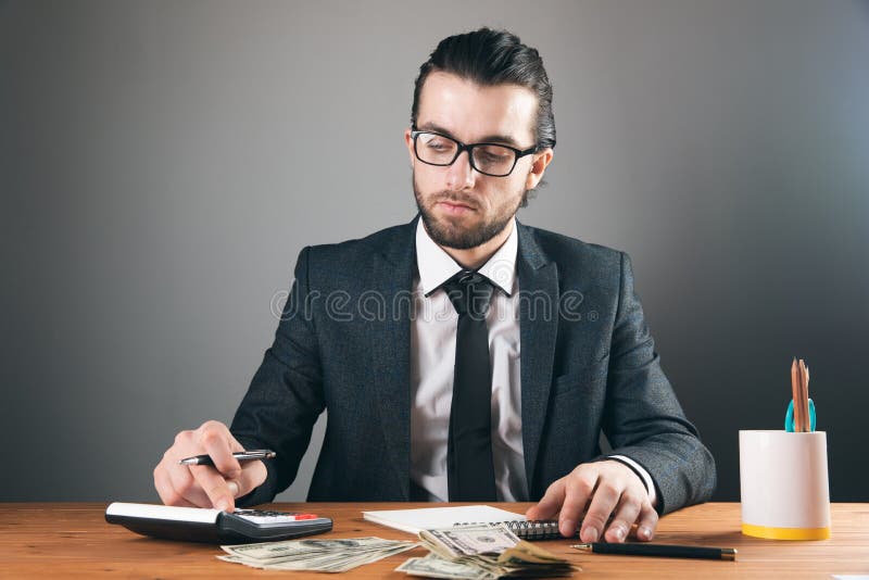Man In Suit Counting US Dollar Bills Stock Image - Image of banknotes ...