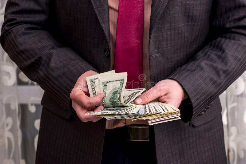 Man in Suit Counting Dollar Notes in His Hands Stock Image - Image of ...