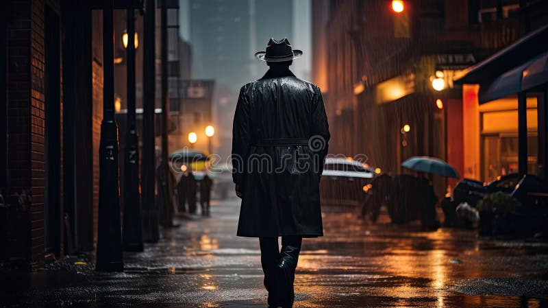 A Man in a Suit and Cowboy Hat Walking Down an Empty City Street Stock ...