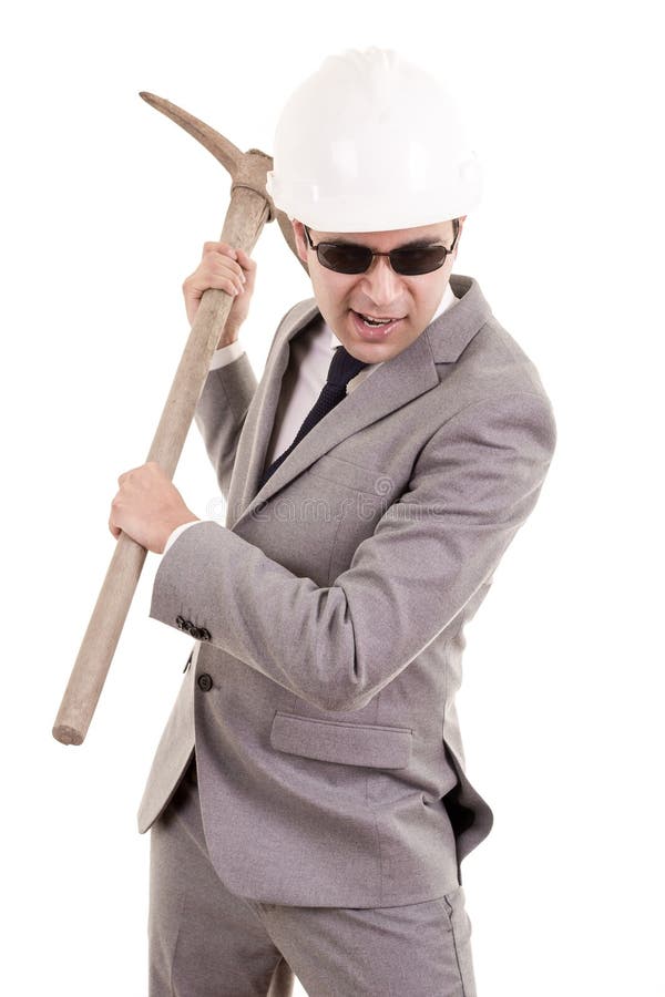 Man in Suit Displaying Pick-axe Stock Image - Image of industry ...