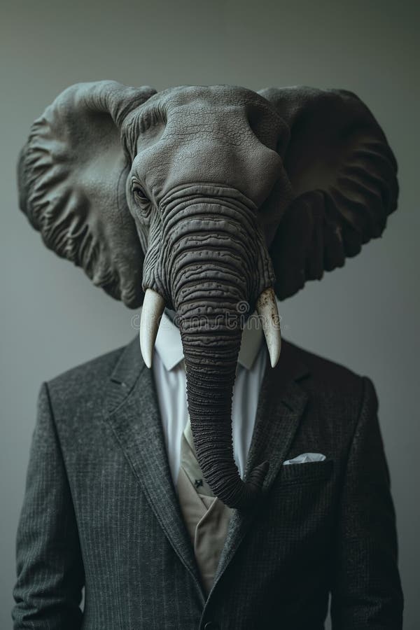 A Man in a Suit with an Elephant Head on His Head Stock Photo - Image ...