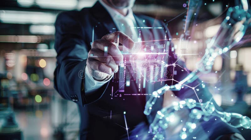 A Man in a Suit Energetically Points at a Screen, Engaged in a ...