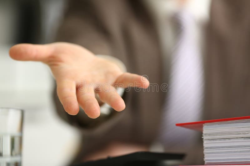 Man in Suit Extends Open Hand Forward Closeup Stock Photo - Image of ...